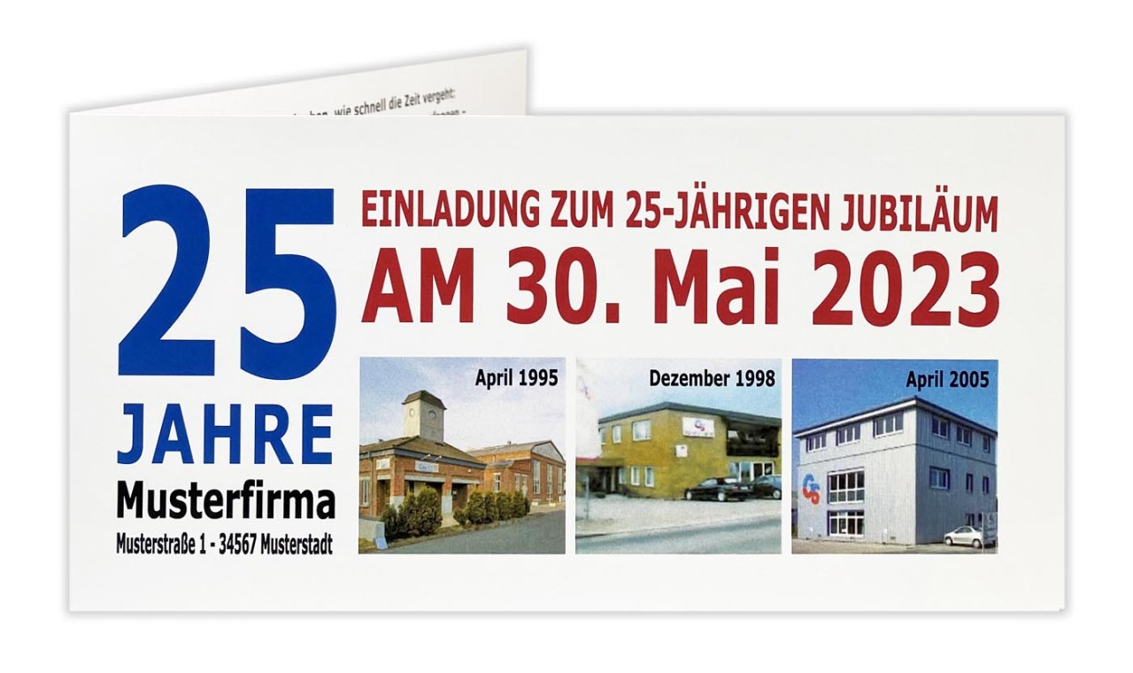 Einladungskarte zum Firmenjubiläum mit Fotos und Firmenlogo ...