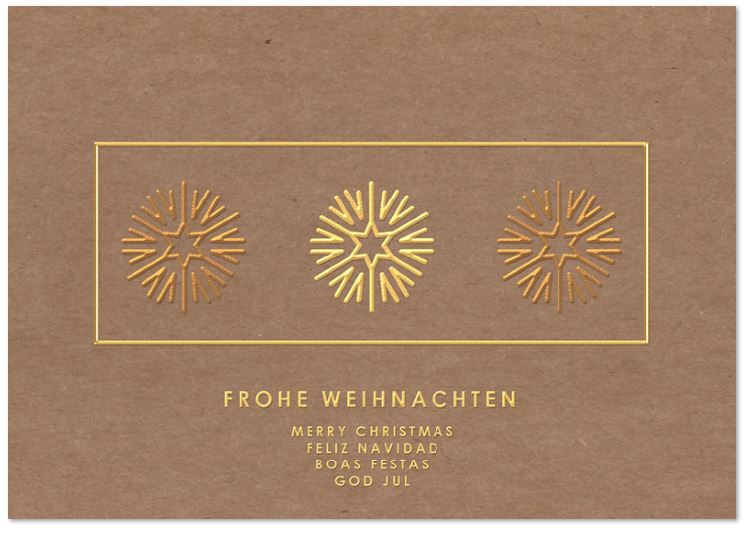 Mehrsprachige Weihnachtskarte aus Kraftkarton in braun mit goldenen ...